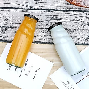 QAPPDA 11OZ Glass Milk Bottle with Lids,Set of 20 Clear Glass Bottle with Black Metal Lids,350 ML Vintage Beverage Drinking Bottle,Reusable Water Container for Kombucha,Juice,Party