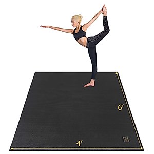 Gxmmat Large Yoga Mat 72"x 48"(6'x4') x 7mm for Pilates Stretching Home Gym Workout, Extra Thick Non Slip Anti-Tear Exercise Mat, Use Without Shoes Black Real