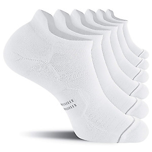 CelerSport 6 Pack Men's Running Ankle Socks with Cushion, Low Cut Athletic Sport Tab Socks, White, Shoe Size: 7-9