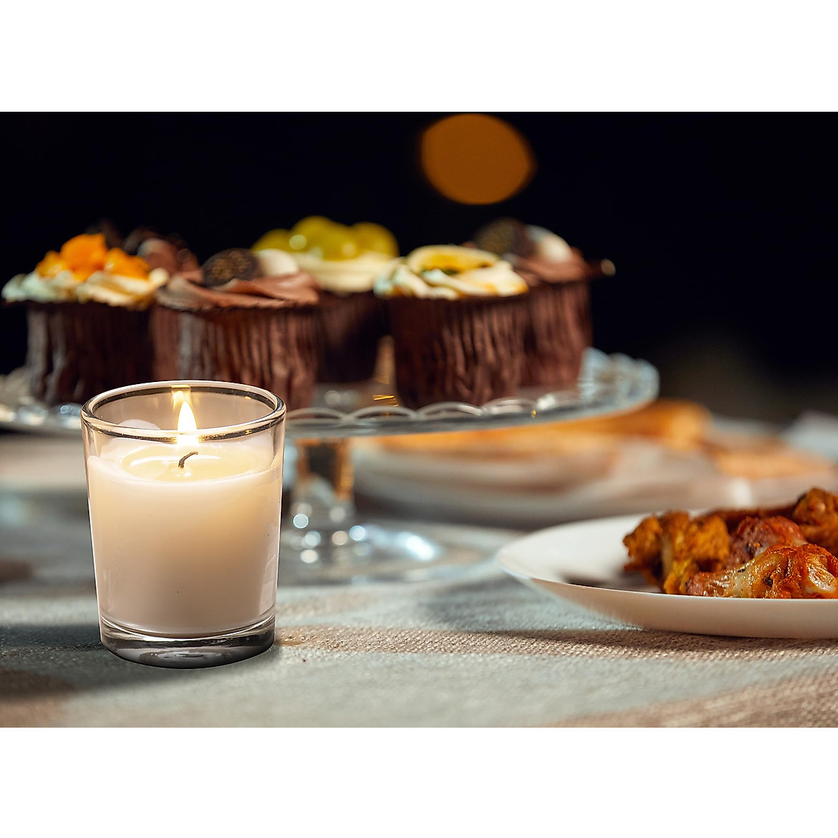 Housecret 24 Pack Warm White Unscented Clear Glass Filled Votive Candles. Hand Poured Wax Candle Ideal Gifts for Aromatherapy Spa Weddings Birthdays Holidays Party