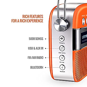 Saregama Carvaan Premium (Pop Color Range) Hindi - Portable Music Player with 5000 Preloaded Songs, FM/BT/AUX (Candy Orange)