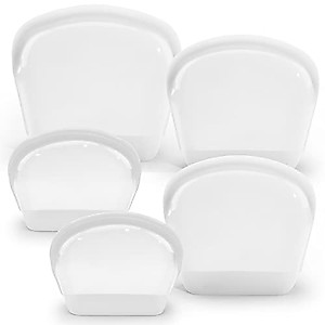 KVK Reusable Silicone Food Storage Bags, 5 Pack Stand Up Resuable Ziplock Bags for Microwave, Oven, Sous Vide, Dishwasher, Gallon Bags, Half Gallon Bags, Leakproof, Upgrade Mega Opening