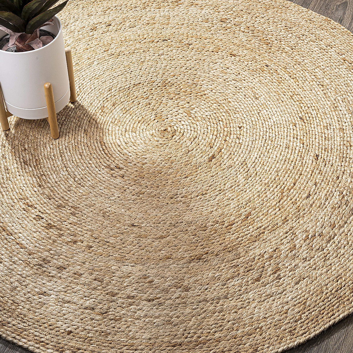 JONATHAN Y RNF103A-6R Soleil Round Natural Jute Braided Circle Indoor Area-Rug, Natural Fibers, Geometric, Bohemian Easy-Cleaning, Bedroom, Kitchen, Living Room, Non Shedding, Natural, 6' Round