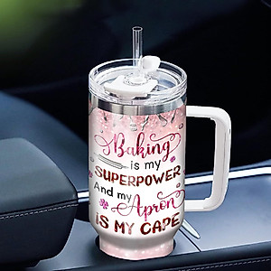 WAZONE Personalized Baking Tumbler 40oz with Handle and Straw Custom Name Jewelry Style Vacuum Insulated Travel Mug Cup Pastry Chef Cooking Themed Gifts For Cute Baker Women Who Love To Bake