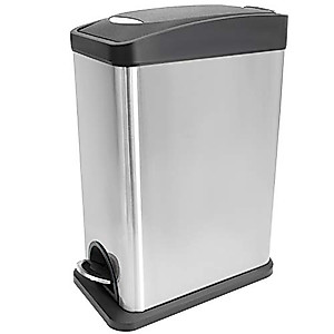CTETC Slim Small Trash Can with Lid Soft Close and Removable Inner Wastebasket, Rectangular Narrow Stainless Steel Trash Can for Bathroom Bedroom Office, Anti-Fingerprint Brushed Finish, 2.1Gal/8L