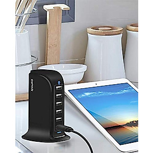 Aduro 40W 6-Port USB Desktop Charging Station Hub Wall Charger for iPhone iPad Tablets Smartphones with Smart Flow (Black)