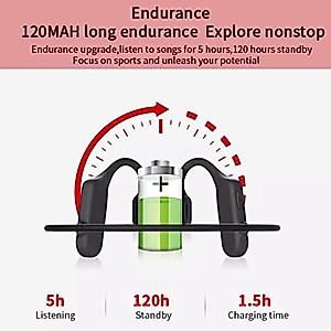 Bone Conduction Headphones Bluetooth Wireless Earphones Sports Open Ear Headphones Waterproof Lightweight - Red.