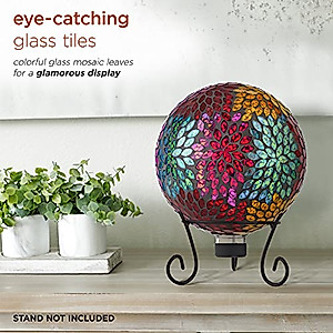 Alpine Corporation HMD172 Alpine 10" Diameter Indoor/Outdoor Glass Leaf Pattern Yard Decoration, Multicolor Gazing Globe