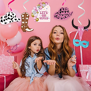 Western Cowgirl Party Decorations, 30pcs Pink Cowgirl Birthday Party Decor Supplies Hanging Swirls Foil,Let's Go Girls Western Disco Party Supplies for Last Rodeo Bachelorette Party, Baby Shower