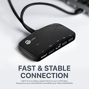 SIIG Mini DisplayPort Thunderbolt 2 1080p Video Dock/Docking Station - 1080p HDMI or DisplayPort (DP) - USB 3.0 and Gb Ethernet Adapter Hub for MacBook, Surface Pro 2/3/4/5 and Laptop(JU-H30412-S1),Black