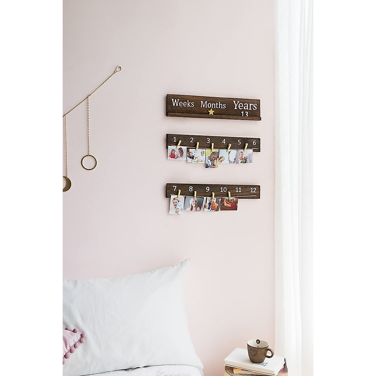 Mkono Nursery Wall Baby Picture Frame Weekly Monthly Years Milestone Board Wood Hanging Kids Growth Photo Display Farmhouse Baby Room Bedroom Nursery Decor Gift for Baby Shower Birthday Mothers Day