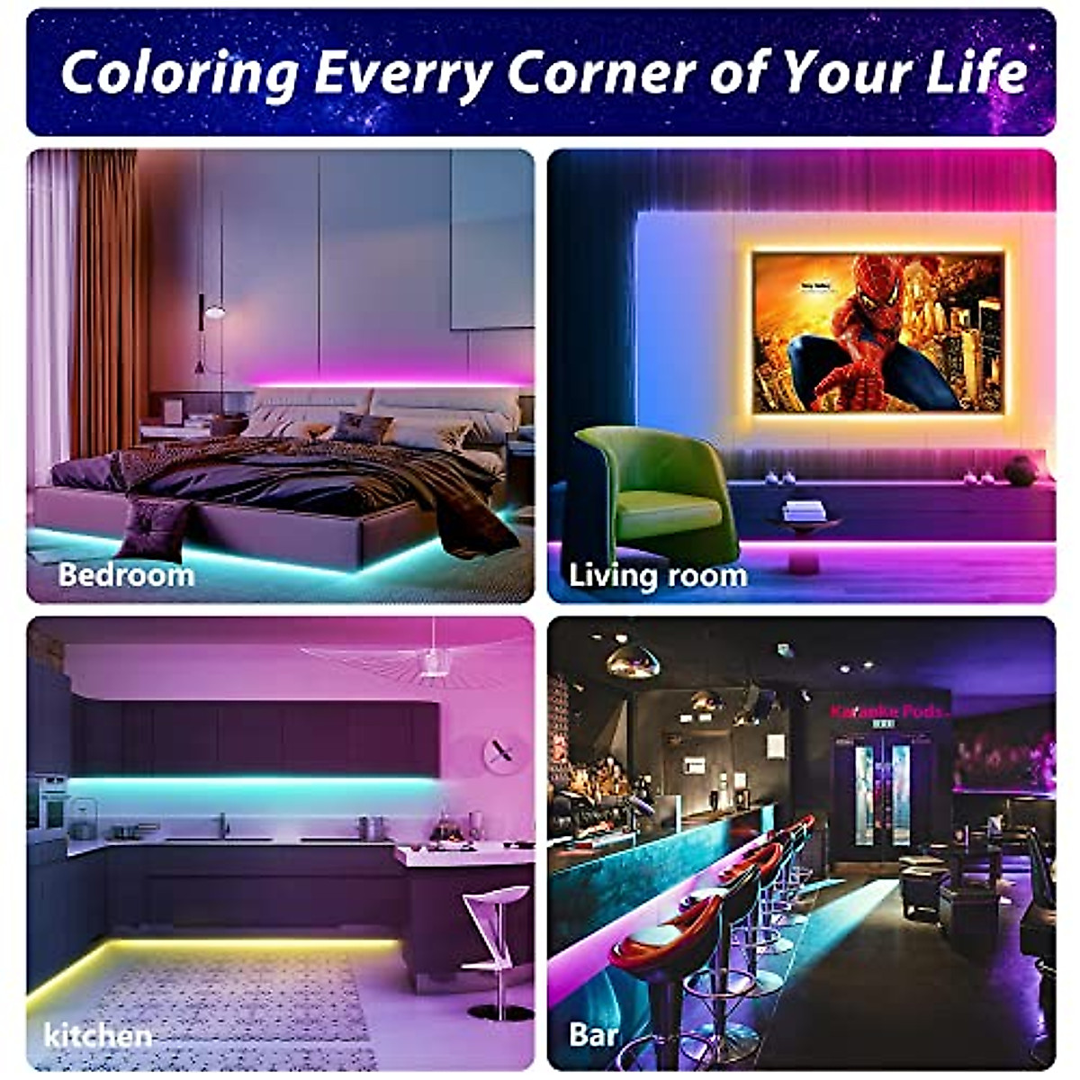 HRDJ Led Strip Lights 65.6ft Smart Led Lights with App Control Remote, SMD 5050 RGB Led Lights for Bedroom, Music Sync Color Changing Lights for Party