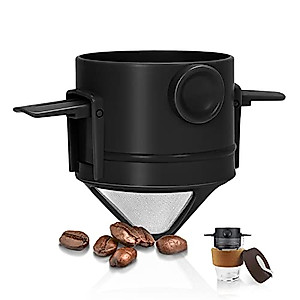 Jocuu Portable Pour Over Coffee Filter, Drip Coffee Maker for Office, Home & Travel, 1- 4 Cups, Stainless Steel, Collapsible, Heat-Resistant Handles, Reusable & Paperless