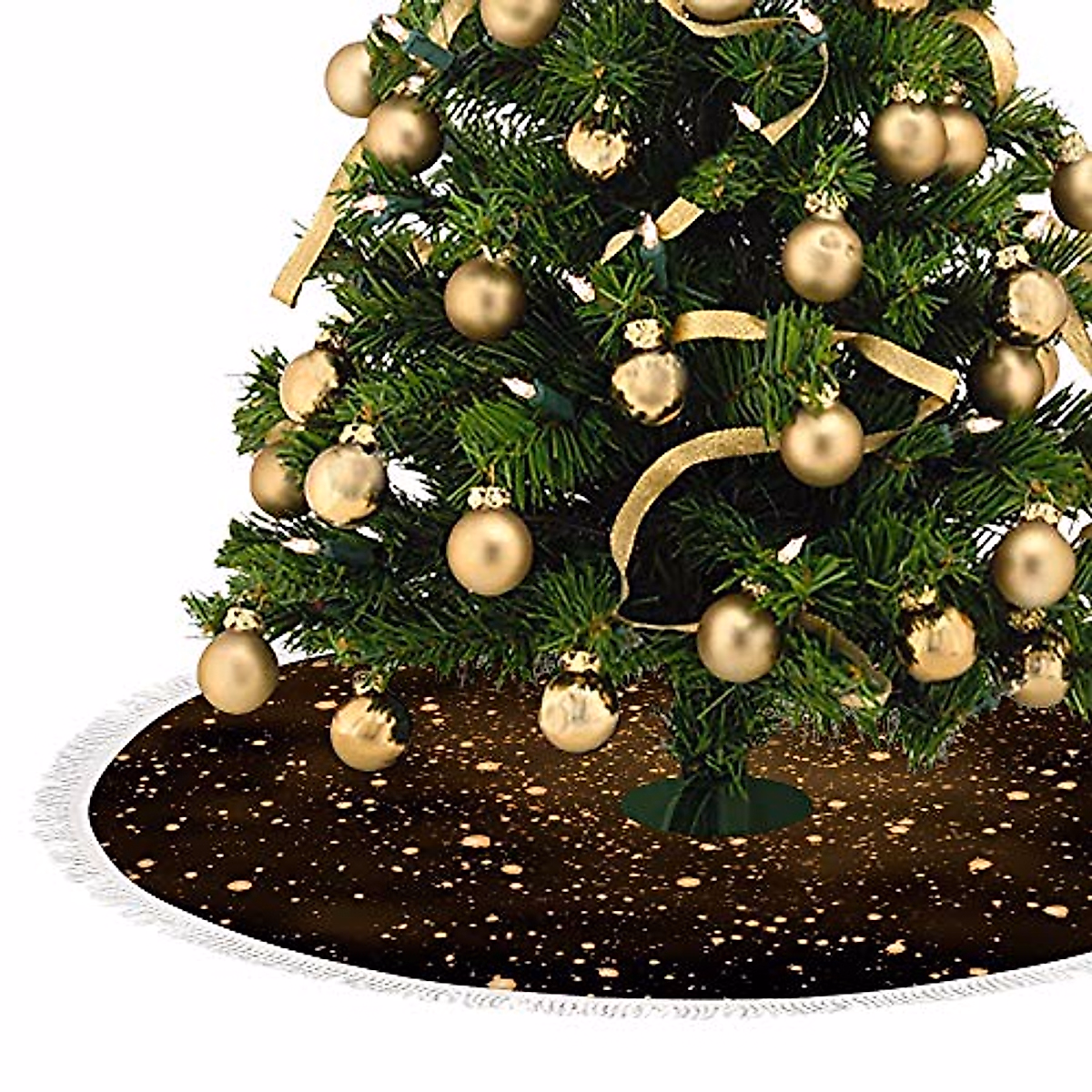 Dream Bay Christmas Tree Skirt,﻿Golden Sparkling Christmas Tree Mat for Xmas Party Decoration 30x30 Inches