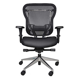 Oak Hollow Furniture Aloria Series Office Chair Ergonomic Executive Computer Chair, Genuine Leather Seat Cushion, Mesh Back, Adjustable Lumbar Support Swivel and Tilt High-Back (Black)