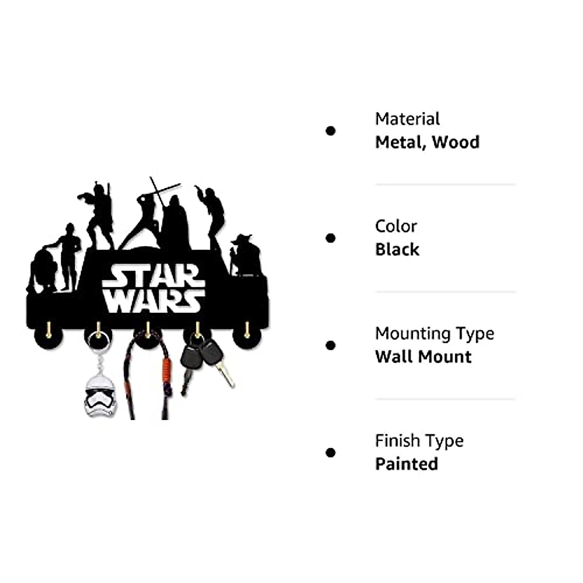 Star Wars Wall-Mounted Key Hooks for Wall, Key Rack Star Wars Key Holder for Wall Decorative with 5 Hooks, Wooden Home Wall Decor for Entryway Hallway
