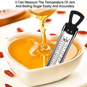 Candy Thermometer Deep Fry/Jam/Sugar/Syrup/Jelly Thermometer with Hanging Hook & Pot Clip Stainless Steel Cooking Thermometer Food Thermometer Quick Reference Temperature Guide,Black