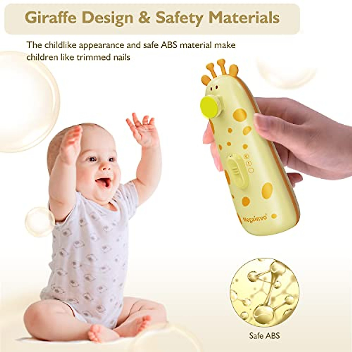 Baby Nail Trimmer Electric Baby Nail File with Light 10 Grinding Heads Safe Quiet Baby Nail Grooming Care Kit for Newborn Infant Toddler Toes Fingernails - Orange