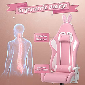 MUZII Pink Gaming Chair, Video Game Chairs, Racing Office Gaming Chairs for Adults Girls, PU Leather Computer Chair, PC Gamer Chair with Headrest and Lumbar Support