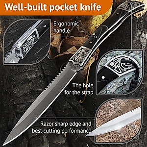 Bundle of 2 Items - Karambit Knife - Karambit Folding Knife - Folding Karambit Knives - CSGO Raptor Claw Knifes Wood Handle with Clip Pocket Krambite - Pocket Knife for Urban Work Hobby Unboxing
