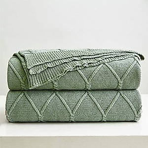 100% Cotton Sage Green Cable Knit Throw Blanket for Couch, Sofa with Bonus Laundering Bag for Couch Sofa Bed – Lightweight 50 x 63, Extra Cozy, Machine Washable, Home Décor