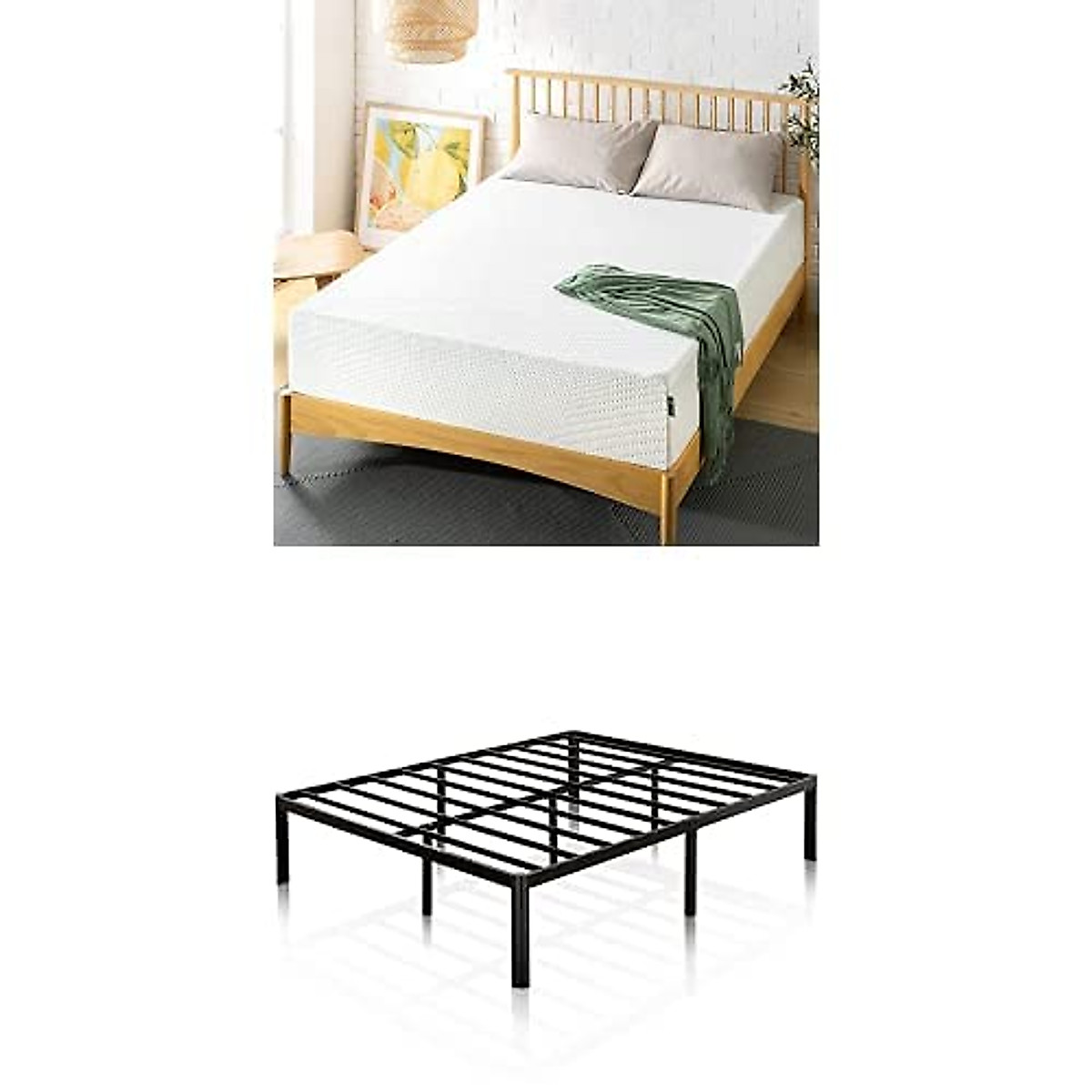 ZINUS 12 Inch Green Tea Essential Memory Foam Mattress and Van 16 Inch Metal Platform Bed Frame Set, No Box Spring Needed, Full