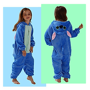 SCOPUCI Unisex Children Animal Onesie Pajamas,Kids Flannel Halloween Cosplay Costume/Homewear/Sleepwear(Blue-a,5-6 Years)