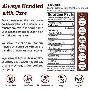 Tiger 5 Mushroom Coffee- Organic Superfood Mushroom Coffee with 100% Arabica, Powerful Natural Ingredients, Antioxidants, Immune System Booster, Vegan, Dairy Free, Non-GMO and Great Taste