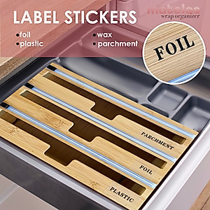 3 in 1 Bamboo Wrap Dispenser with Cutter and Labels, Wax Paper, Foil and Plastic Wrap Organizer Dispenser for Kitchen Drawer or Wall Mounted, Roll Holder, Compatible with 12" Roll [matelas]