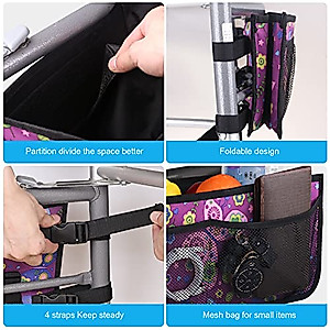 Walker Basket Foldable Walker Storage Bag with Two Split Boards and Six Non-Slip Straps Big Capacity Walker Basket Tote Organizer Never Tipping Over Ideal for Senior, Universal Size (PurpleButterfly)
