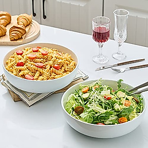 Gomakren Serving Bowls for Entertaining, Large Salad Bowls, 11 Inches Serving Dishes, Porcelain Bowl Set of 2 for Party Use, 3 Quarts Big Bowl for Salad Pasta Fruit Soup Popcorn White