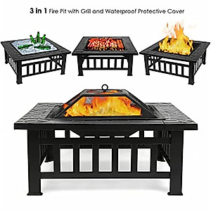 ZLXDP Fire Pit BBQ Firepit Brazier Square Table Stove Patio Heater Outdoor Garden