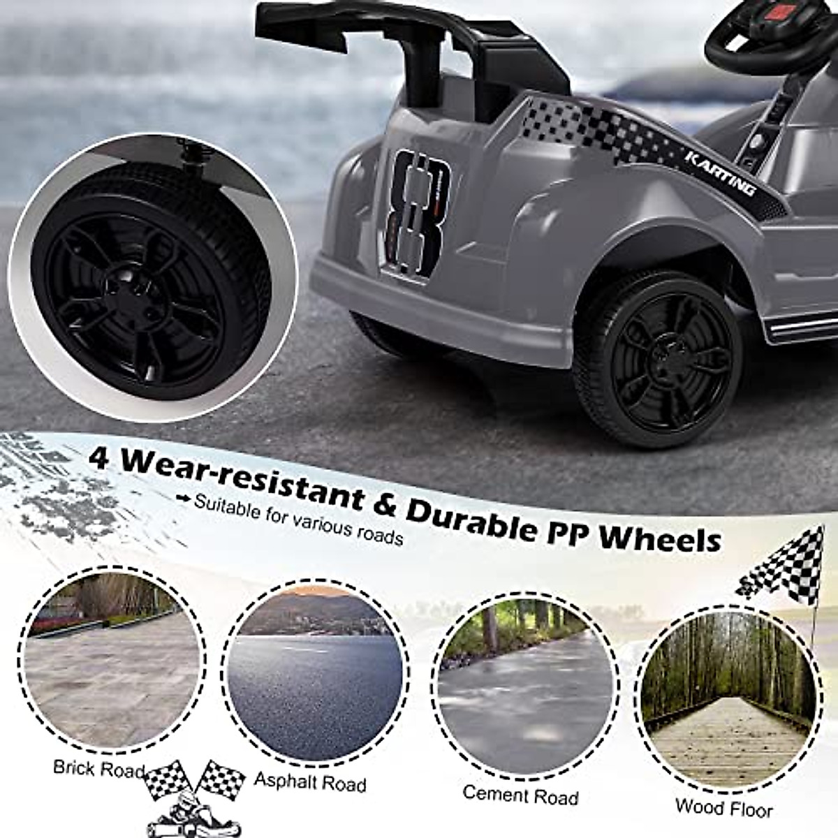 HONEY JOY Electric Go Kart, 6V Battery Powered Ride On Racing Car w/Remote Control, Safety Belt, Slow Start, Music, 4 Wheeler Electric Vehicle for Kids, Gift for Boys Girls (Black)