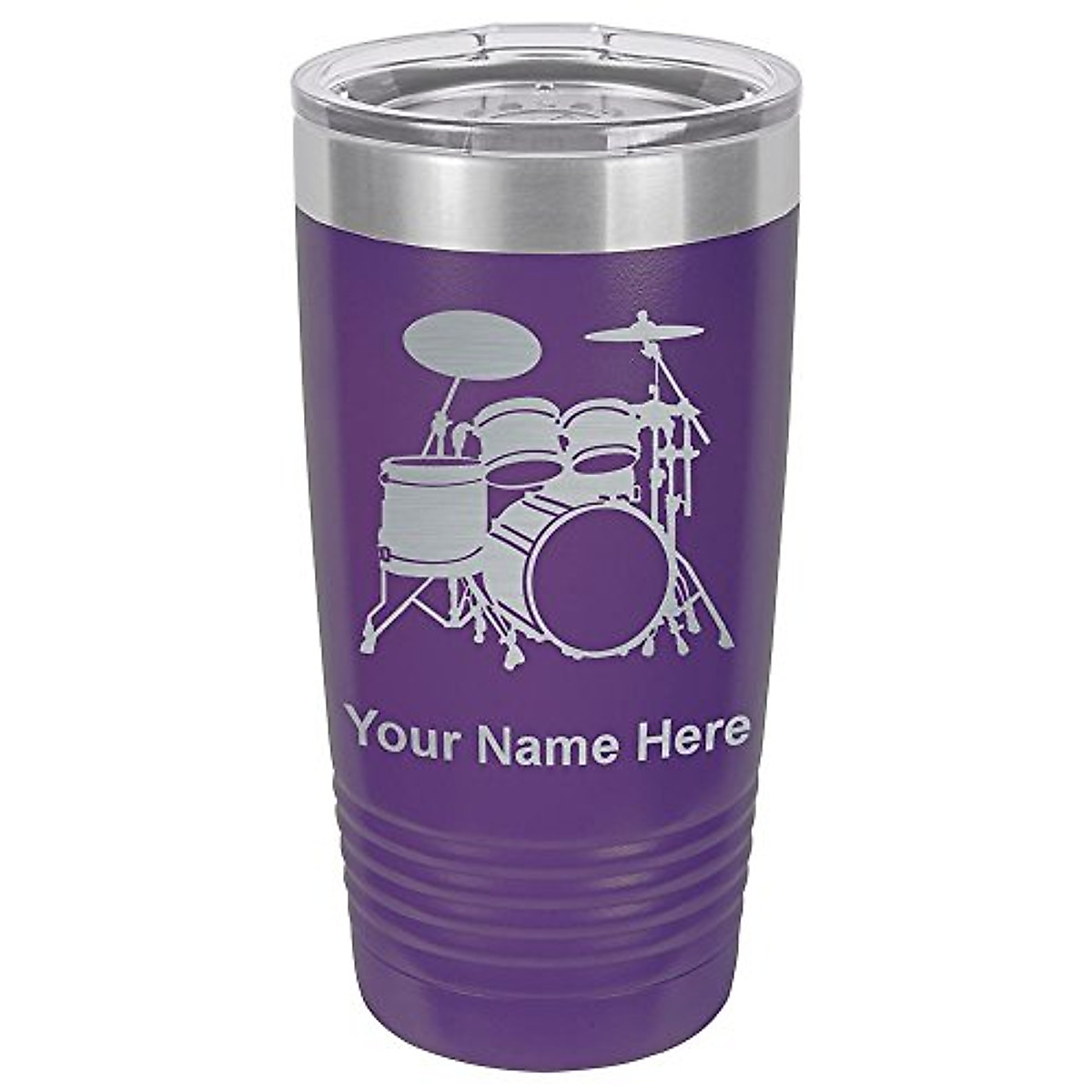 LaserGram 20oz Vacuum Insulated Tumbler Mug, Drum Set, Personalized Engraving Included (Dark Purple)