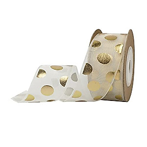 Nichemigo 1 Inch Wide Polka Dot Ribbon, Gold Dots Printed Organza Ribbons for Gift Wrapping Hair Bows Craft Sewing Invitation Floral Arrangement (11 Yards)