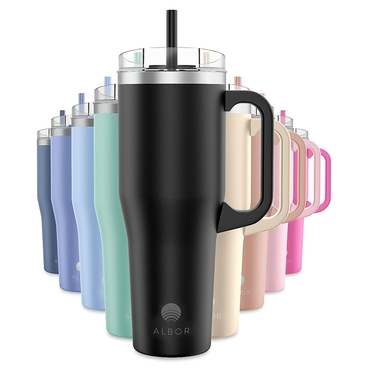 ALBOR 40 oz Tumbler With Lid and Straw, Leak Proof Durable Stainless Steel Insulated Tumbler With Handle, Spill Proof Water Bottles With Straw (Midnight, 40 oz)