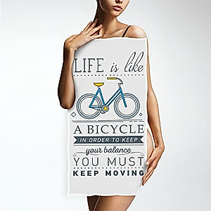 Bolaz Bath Towels Hand Towels for Bathroom Washcloths Face Cloths Cotton Inspirational Quote Bicycle Decorative Absorbent Soft 30x15in