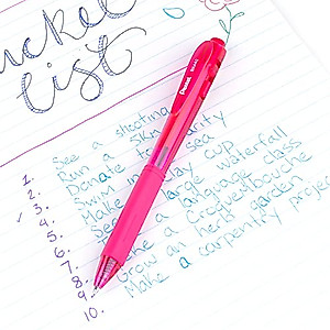 Pentel WOW! Retractable Ballpoint Pens, Medium Line, Pink Ink, Box of 12 (BK440-P)