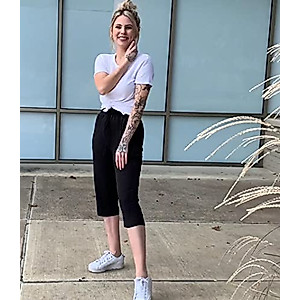 TARSE Women's Capri Yoga Pants Stretch Lightweight Running Jogging Pants Casual Comfy Pull On Capris Pockets Sweatpants (Black,M)