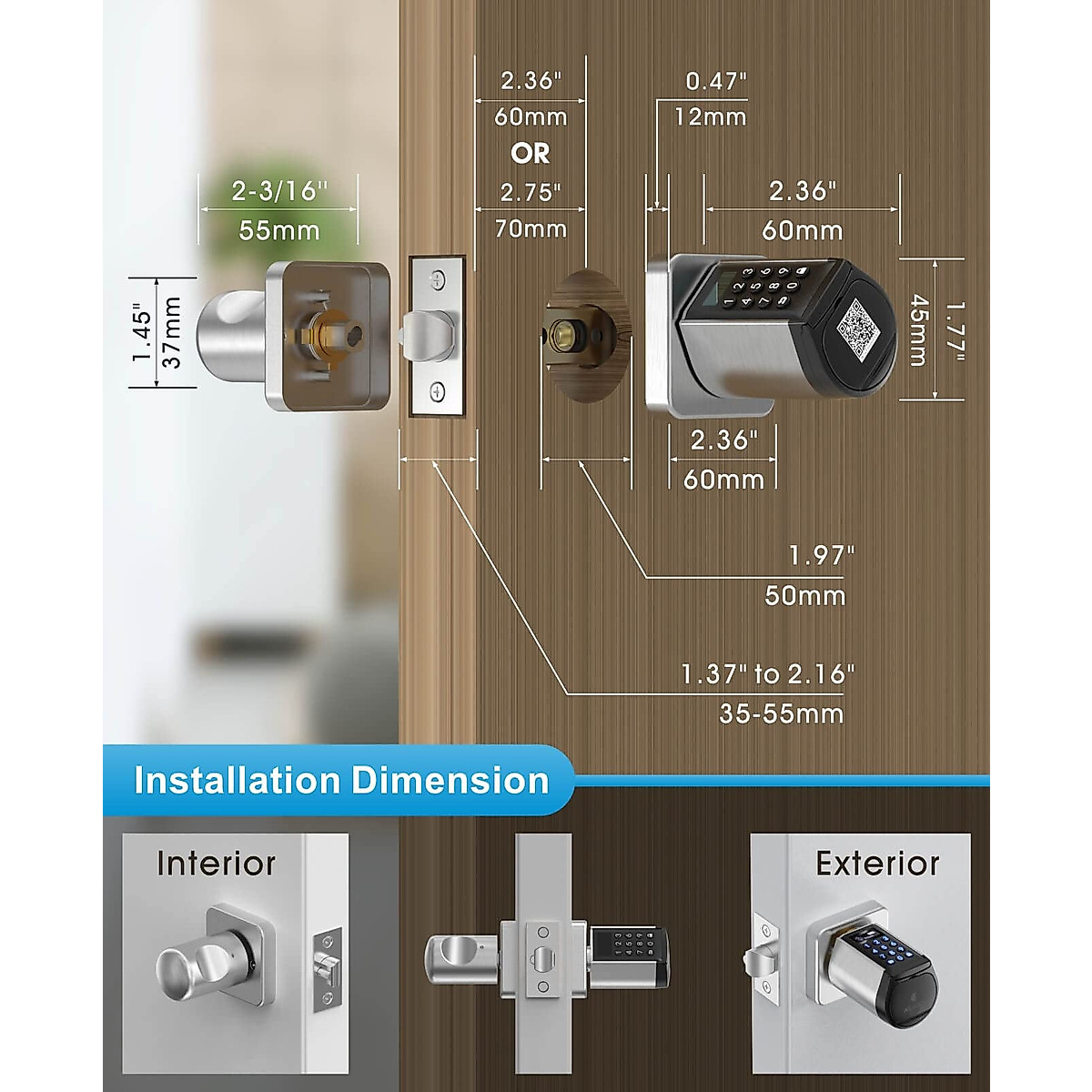 WELOCK Safer Keyless Entry Door Lock Deadbolt, Smart Bluetooth Locks Deadbolt Digital Electric Door Lock with Keypad APP Control IC Card Mechanical Key, Easy to Install