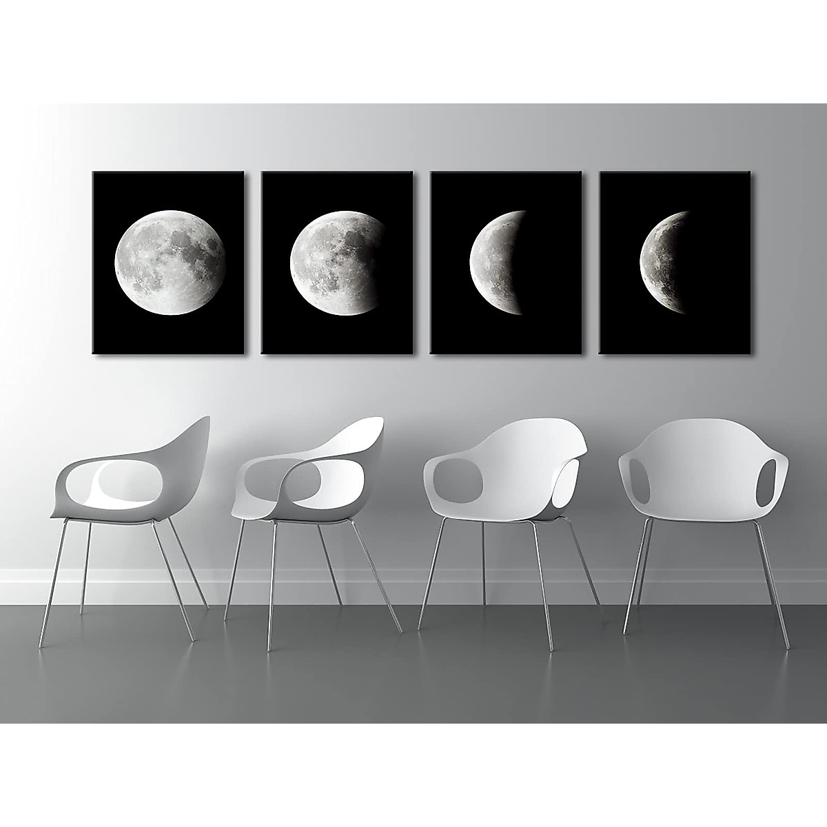 Wieco Art Moon Canvas Prints Wall Art Space Pictures Paintings Large Modern Gallery Wrapped Black and white Abstract Sky Giclee Artwork on Ready to Hang for Living Room Bedroom Home Office Decor