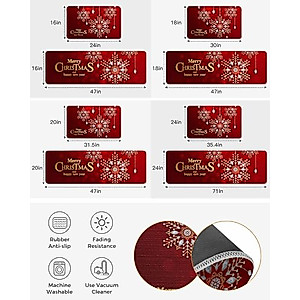 JasmineM Christmas Snowflake Shiny Diamonds Kitchen Rugs and Mats Set of 2, Christmas Decorations Indoor Outdoor Kitchen Floor Mats, Xmas Non-Slip Runner Rug for Bathroom Living Room, Red