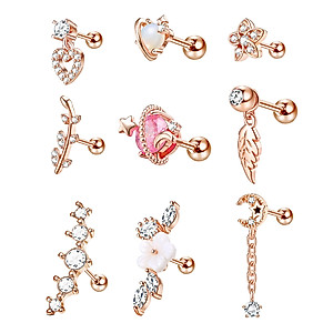 Drperfect Cartilage Earrings for Women 16G 316L Stainless Steel CZ Dangle Helix Tragus Cartilage Stud Ear Piercing Jewelry