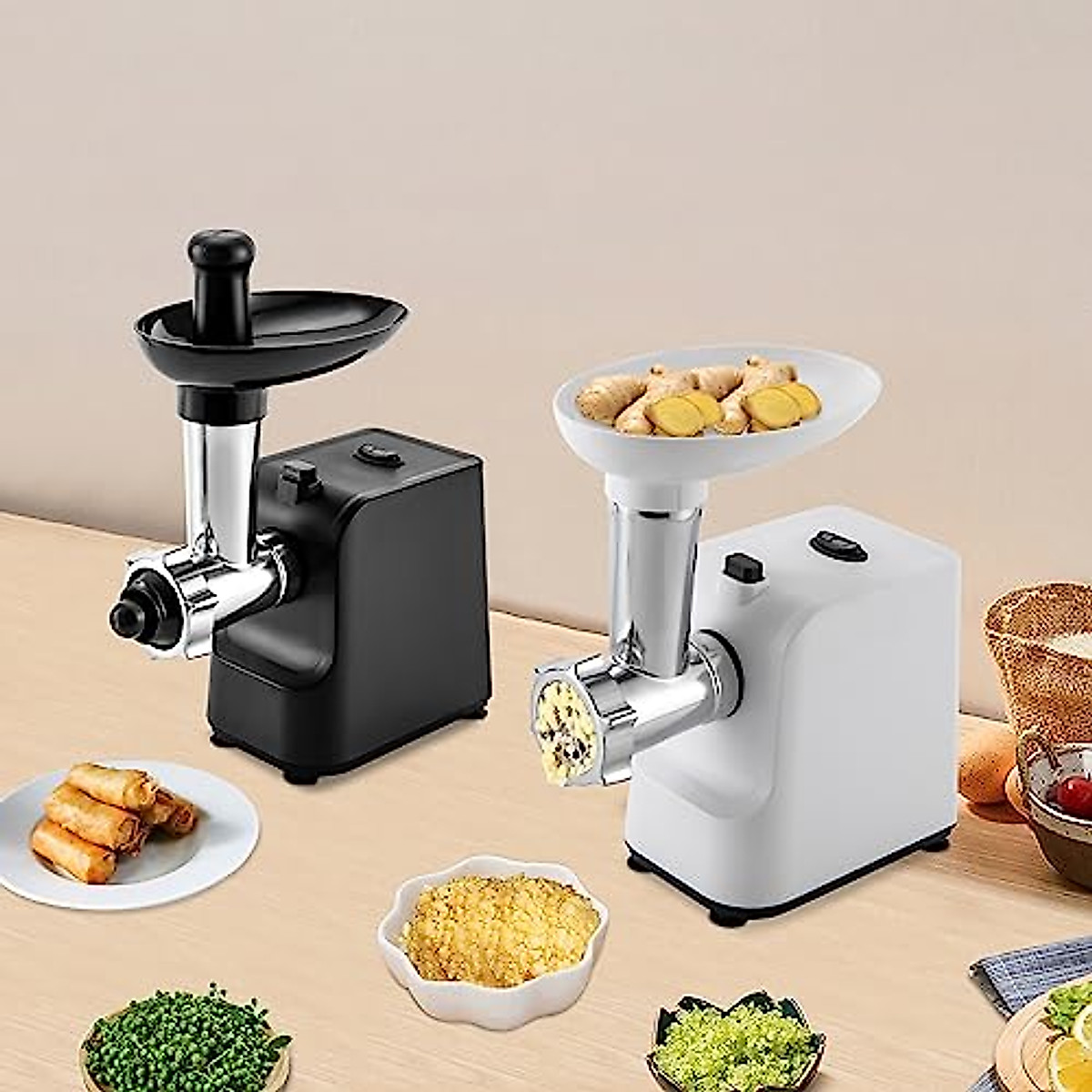 BANLICALI Meat Grinder, 1000W Electric Meat Grinder Sausage Maker with 3 Grinding Plates & Sausage Stuffer Tube Stainless Steel Kitchen Meat Grinder Heavy Duty for Beef, Pork, Chicken 110V (White)