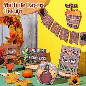 Fall Tiered Tray Decor Wooden Thanksgiving Tray Signs Rustic Farmhouse Pumpkin Maple Leaf Turkey Table Decor with Base Wood Frame for Autumn Thanksgiving Harvest Home Kitchen Decorations (Turkey)