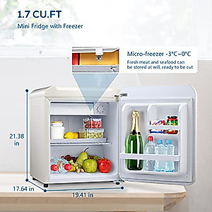 R.W.FLAME 1.7 Cu. Ft Mini Fridge with Freezer, Low Noise, 48L compact refrigerator, Mini Fridge for Bedroom, Office, Dorm, RV, (White)