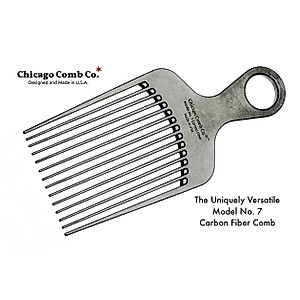 Chicago Comb Model 7 Carbon Fiber Pick Comb, for Long Thick Curly & Afro Hair Styles, Black Color, 6 inches (15 cm)