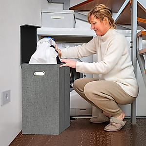 MaxGear Double Laundry Hamper with Lid and 2 Removable Bags, 130L Divided Laundry Basket Laundry Sorter 2 Section & Dual Handles, Large Collapsible Dirty Clothes Basket for Bedroom, Laundry Room, Gray