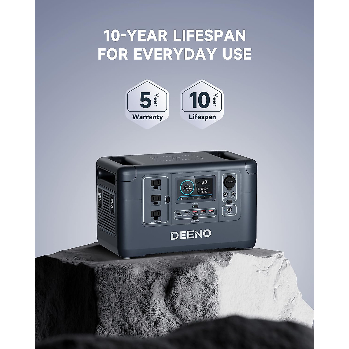 DEENO S1500 Portable Power Station 1500W(Peak 3000W), 1036Wh LiFePO4 Battery Solar Generator, Full Charge in 2 Hr, UPS Battery Backup for Home Backup Emergency Outdoor Camping(Solar Panel Optional)