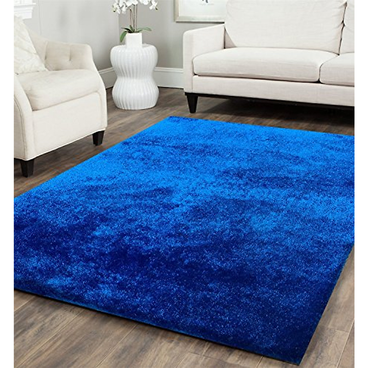 Amazing Rugs, LLC. Fuzzy Shaggy Hand Tufted Area Rug Electro Blue 2' x 3' N/A N/A 5' x 8' Shag